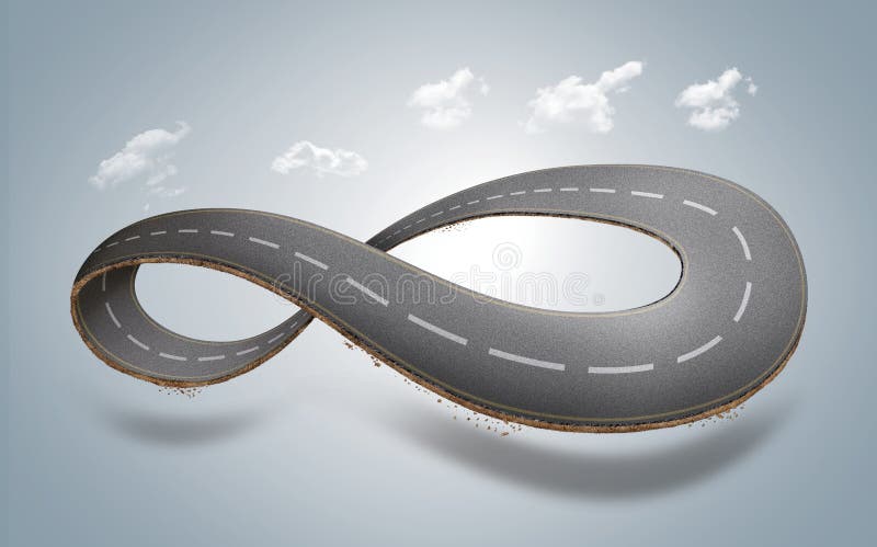 3d Illustration of Infinity Road with Clouds or Never Ending Road ...