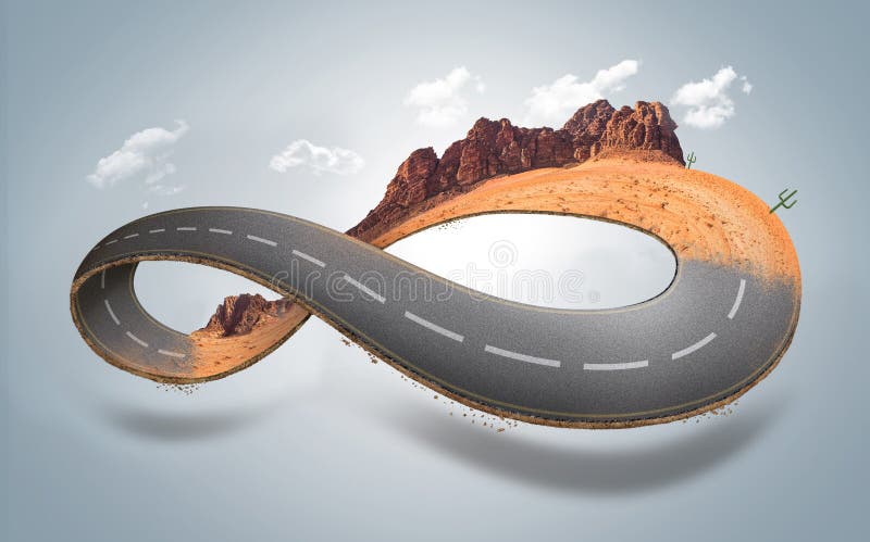 3d Illustration of Infinity Road and Off Road Design. Never Ending Road ...
