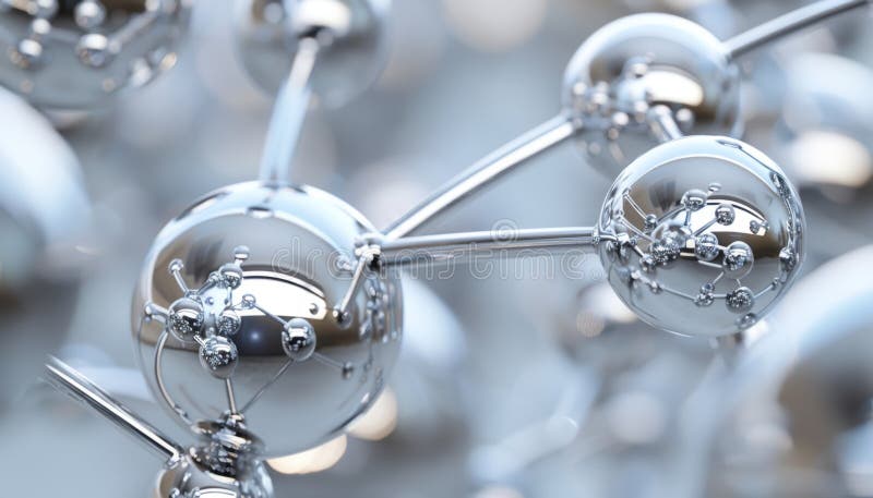 3D Illustration of Interconnected Silver Molecules Reflecting Light on ...