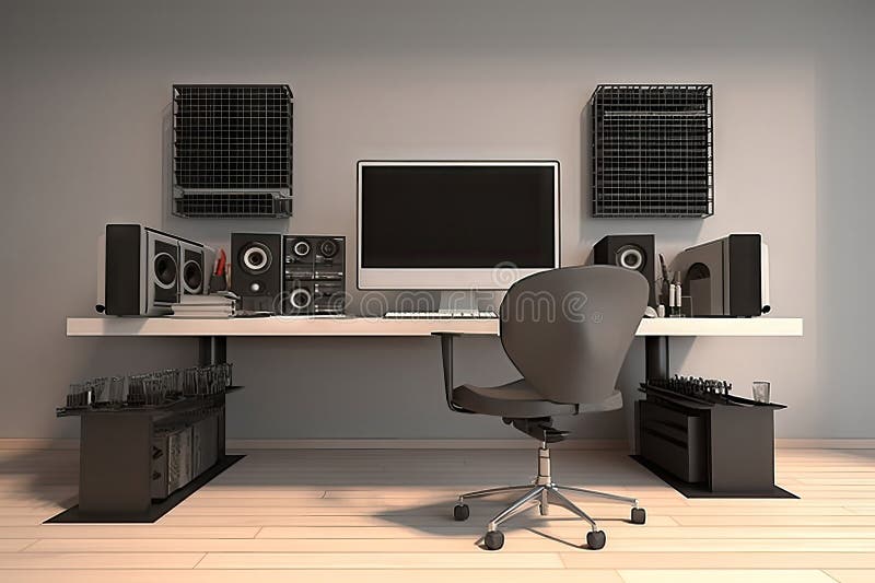 3D Illustration Interior Design Computer Setup Stock Illustration ...