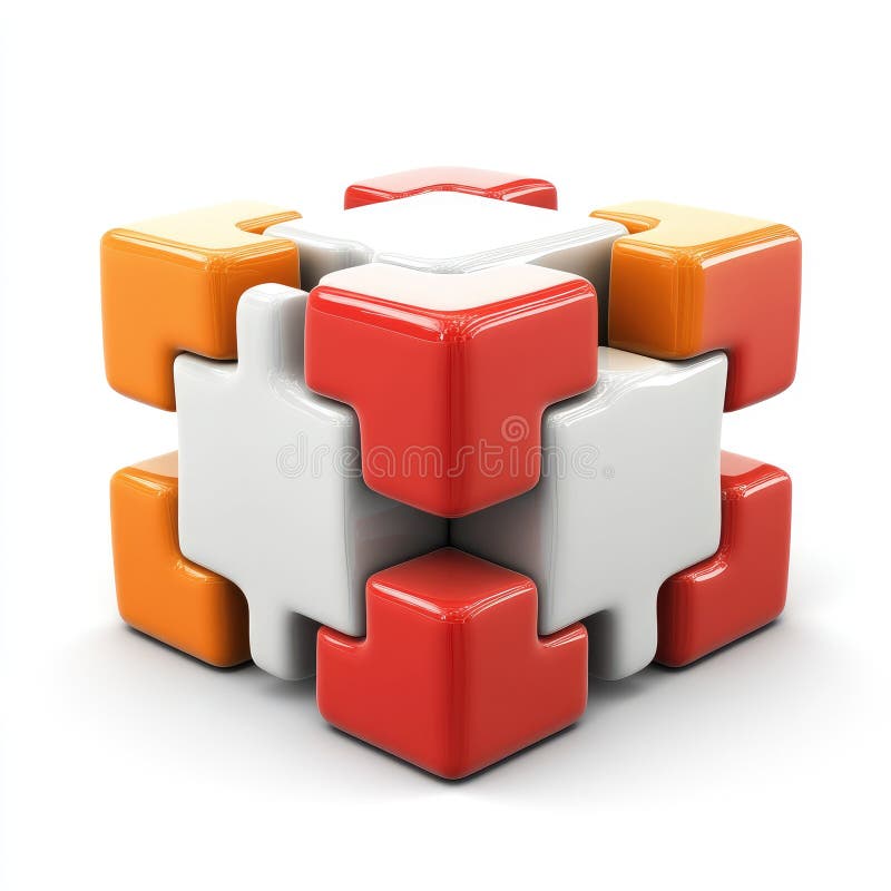 Abstract 3D Puzzle Cube: Interlocking Colorful Blocks Stock ...