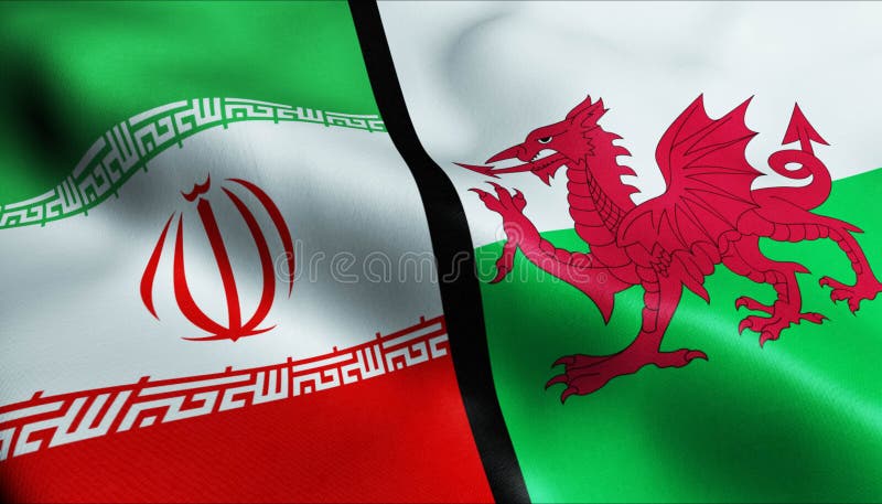 3D Illustration of Iran and Wales Flag Stock Illustration ...