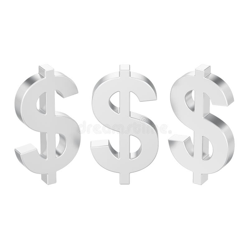 3D Illustration Isolated Different View Three Silver Dollar Money Stock ...