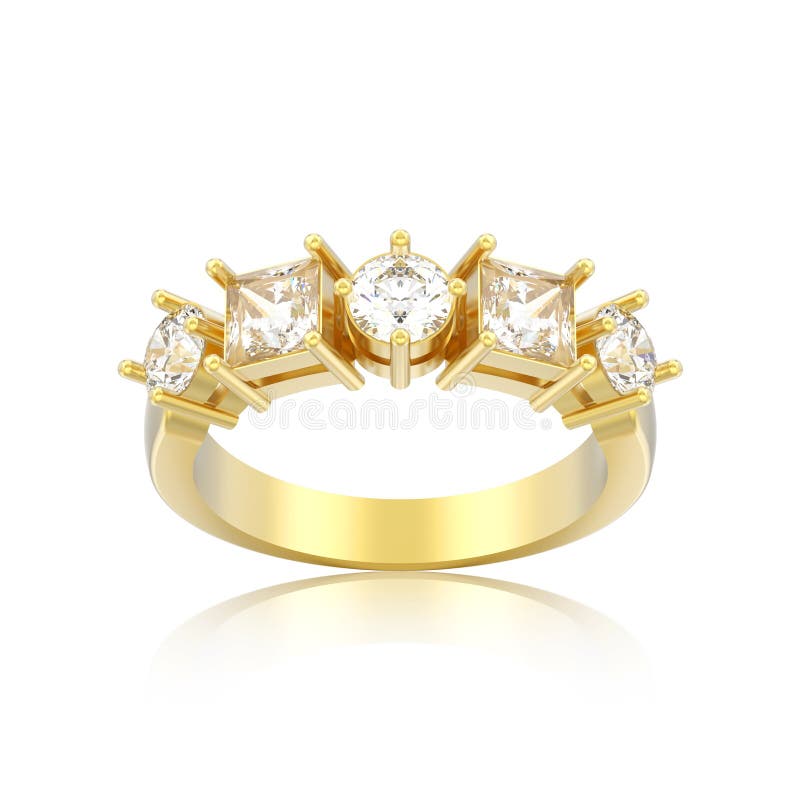 3D Illustration Isolated Gold Decorative Ring with Different Round and ...