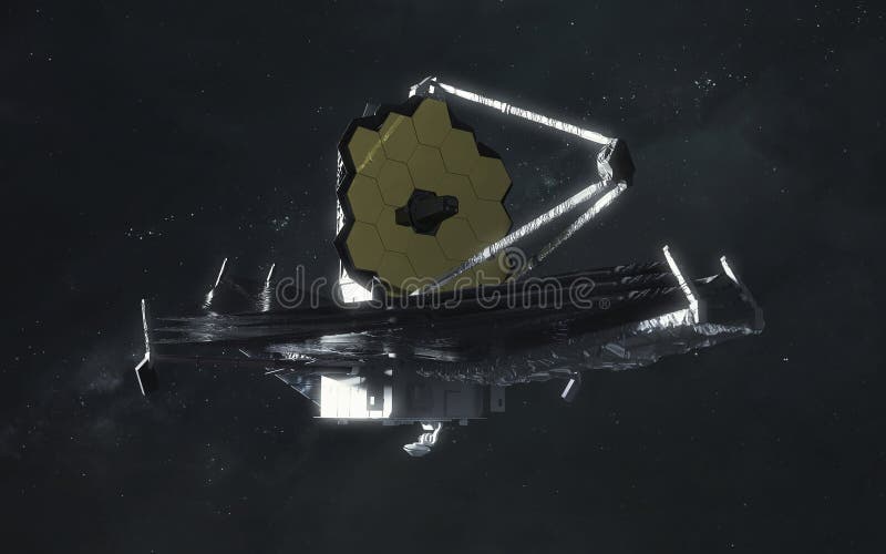 3D Illustration of the James Webb Telescope in Deep Space. JWST Launch ...