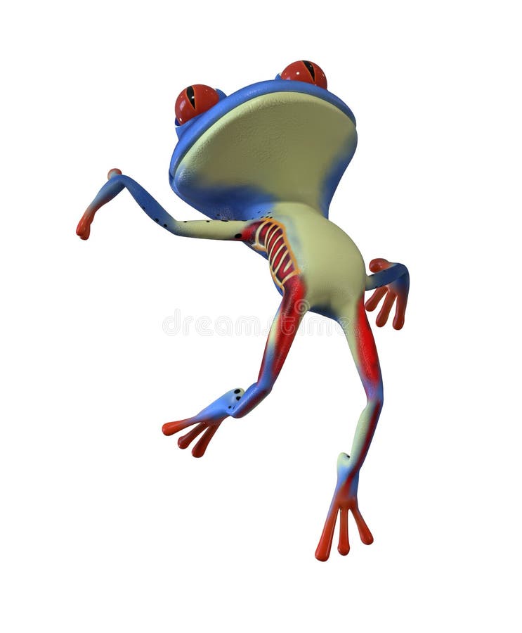 3d Illustration of a Jumping Blue Cartoon Frog. Stock Photo ...