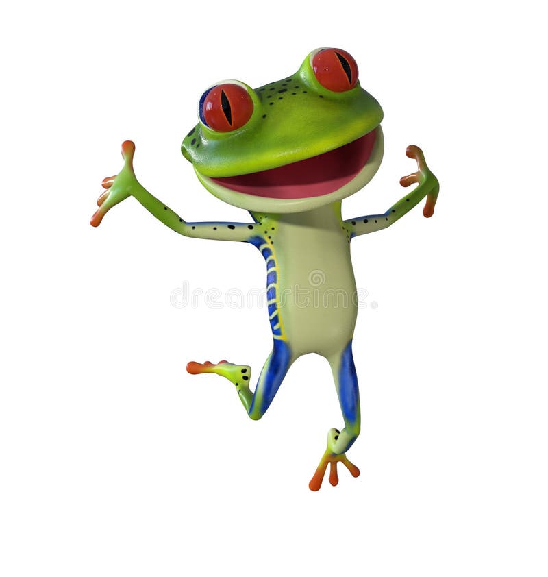 3d Illustration of a Jumping Green Cartoon Frog. Stock Image ...
