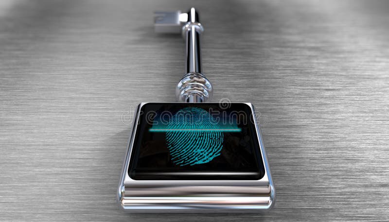 3D Illustration of a Key with a Fingerprint Scanner Stock Illustration ...