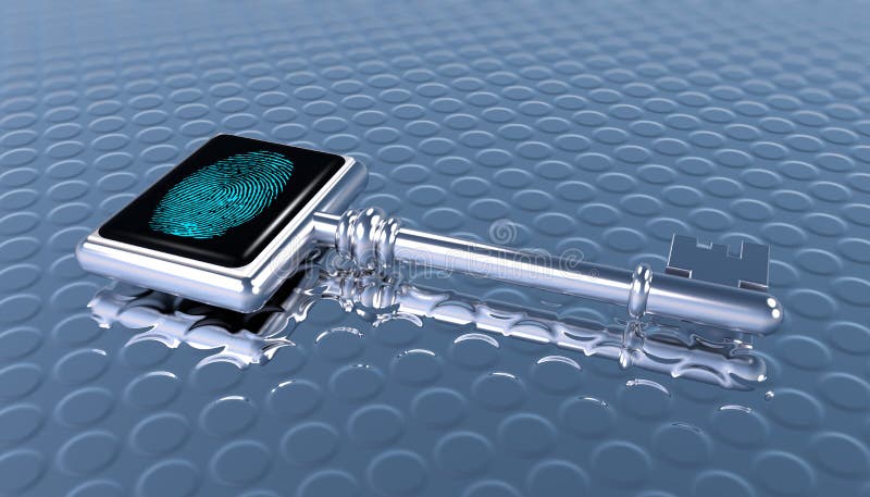 3D Illustration of a Key with a Fingerprint Scanner Stock Illustration ...