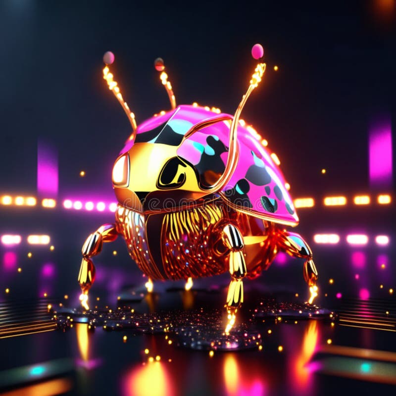 3d Illustration of a Ladybug with Neon Lights in the Background AI ...