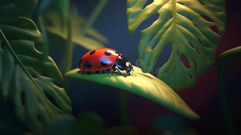 3d Illustration of Ladybug Sitting on a Leaf in the Jungle Stock ...
