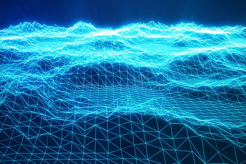 Landscape Background. Cyberspace Landscape Grid. 3d Technology Stock ...