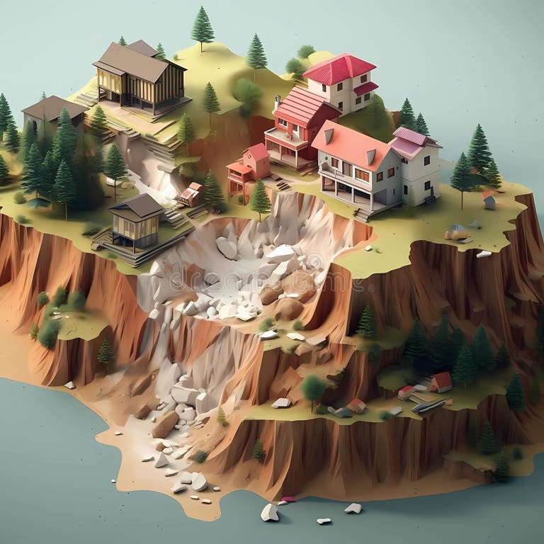 3d illustration Landslides stock illustration. Illustration of element ...