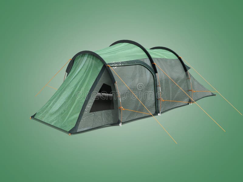 3D Illustration of Large Green Tent for Recreation on Green Background ...