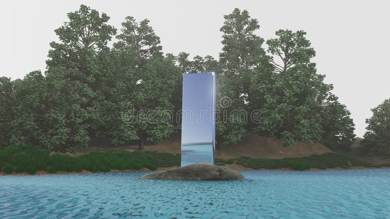 3d Illustration a Large Mirror is Reflected in the Water, Creating a ...