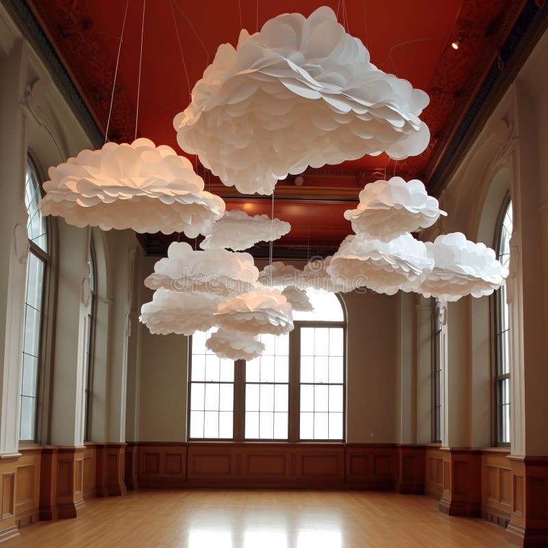 Large Paper Clouds Hanging in the Room Stock Illustration ...
