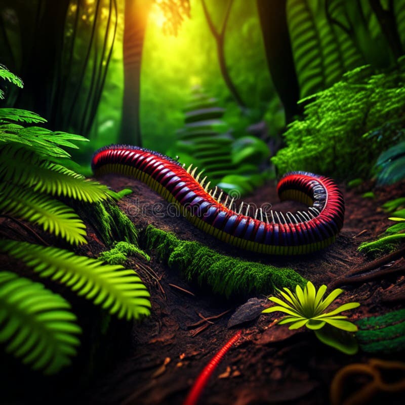 3d Illustration of a Large Red Centipede in the Forest Generative AI ...