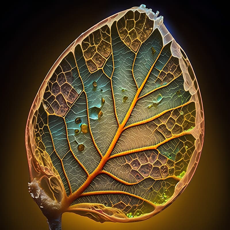 3D Illustration of a Leaf with Veins on a Black Background. Stock ...