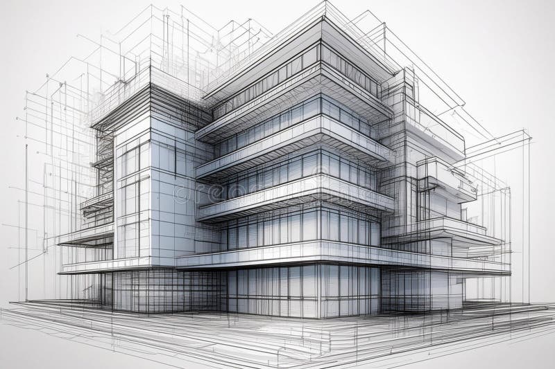 3D Illustration Linear Drawing. Imagination Architecture Urban Building ...