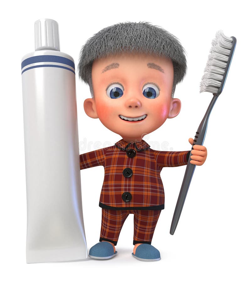 3d Illustration Little Boy with Toothbrush and Toothpaste Stock ...