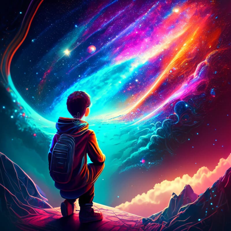 3D Illustration of a Little Boy in Winter Clothes Looking at the Outer ...