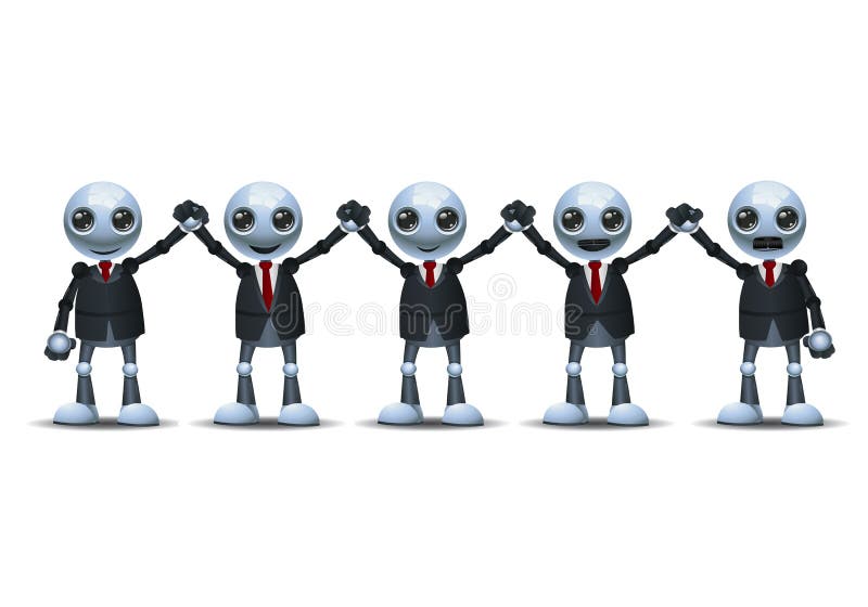 3d Illustration of Little Robot Group People Celebrate Teamwork Stock ...