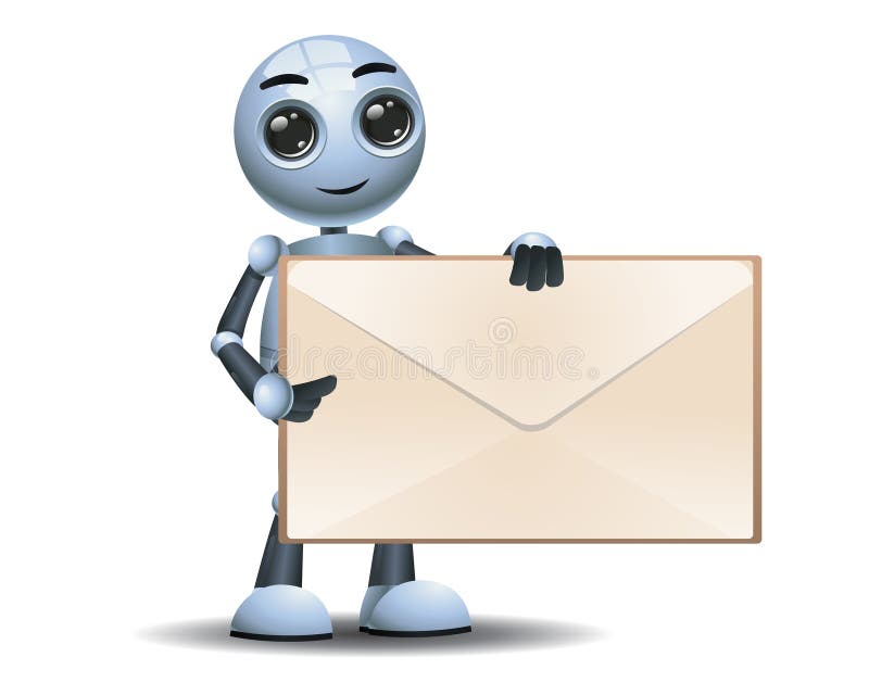 3D Illustration of a Little Robot Ready To Send Mail Symbol Stock ...