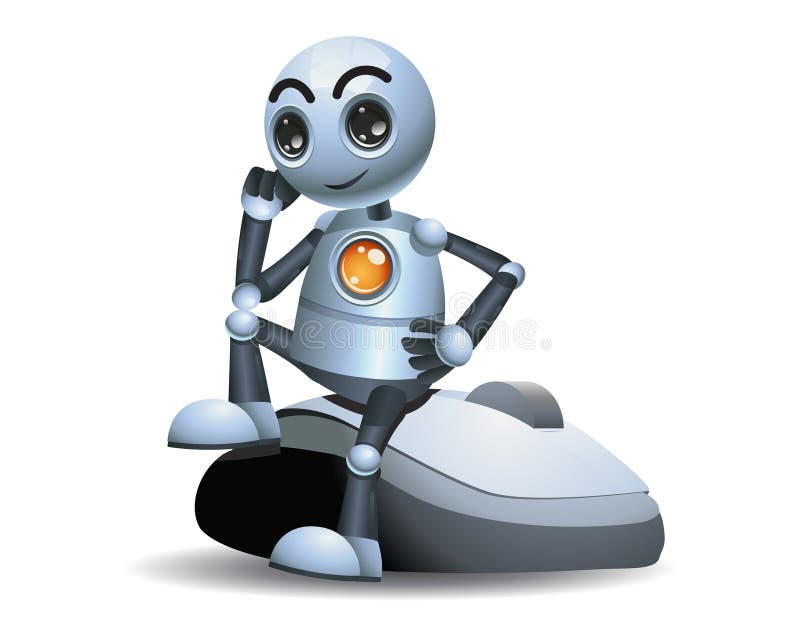3D Illustration of a Little Robot Sit on Mouse Symbol on Isolated White ...
