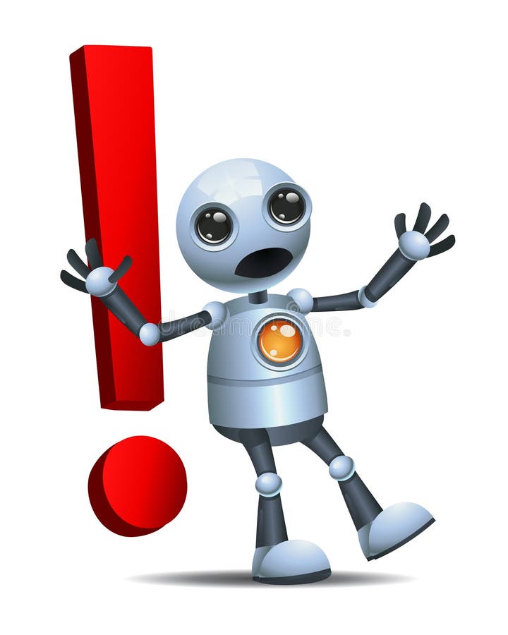 3D Illustration of a Little Robot Worker in Front Exclamation Mark ...