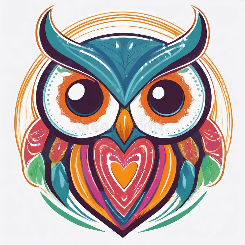 2d Illustration Logo or Emblem, Owl. Stock Illustration - Illustration ...