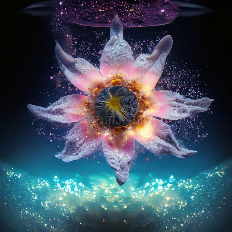 3D Illustration of a Lotus Flower in Space with Stars and Nebula Stock ...