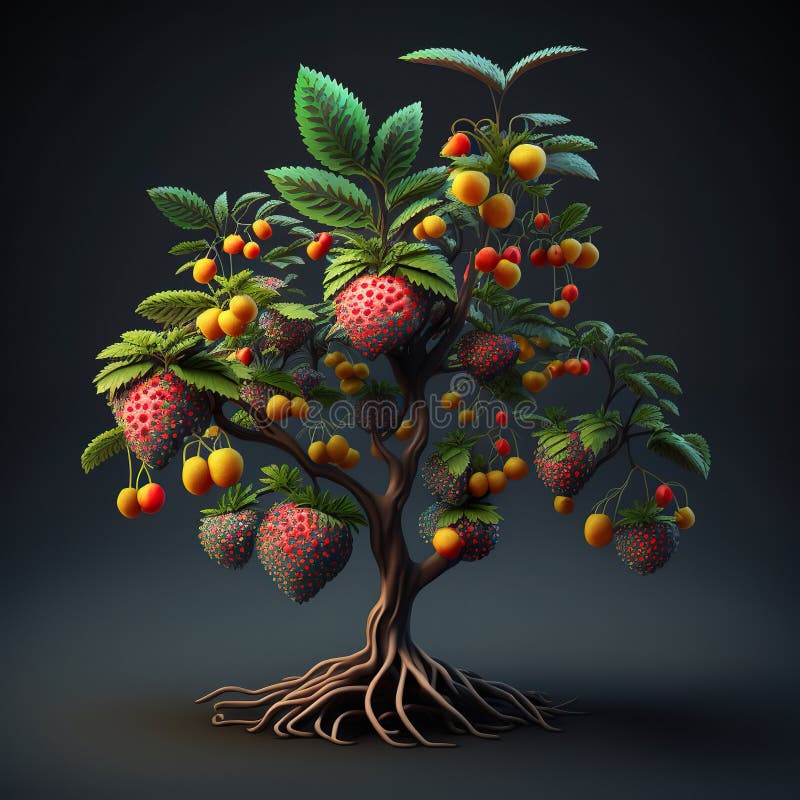 3D Illustration of Low Style of Strawberry Tree Stock Illustration ...