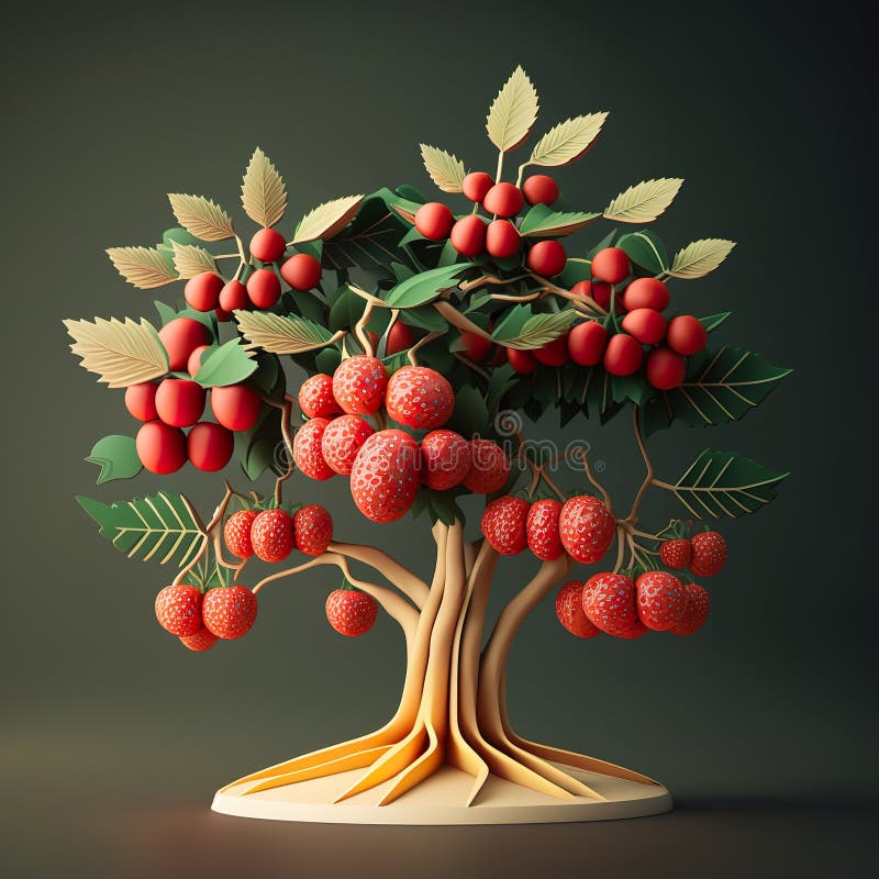 3D Illustration of Low Style of Strawberry Tree Stock Illustration ...