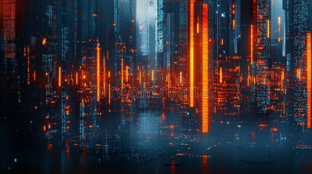 A 3D Illustration of a Luminous Digital Matrix Featuring Binary Code ...