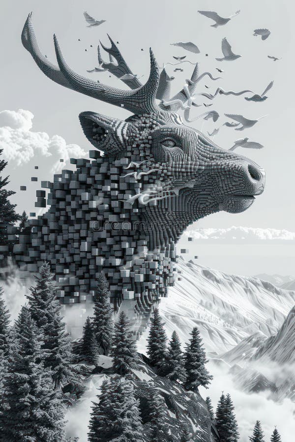 3D Illustration of Majestic Animals in Halftone Style, Emerging from ...