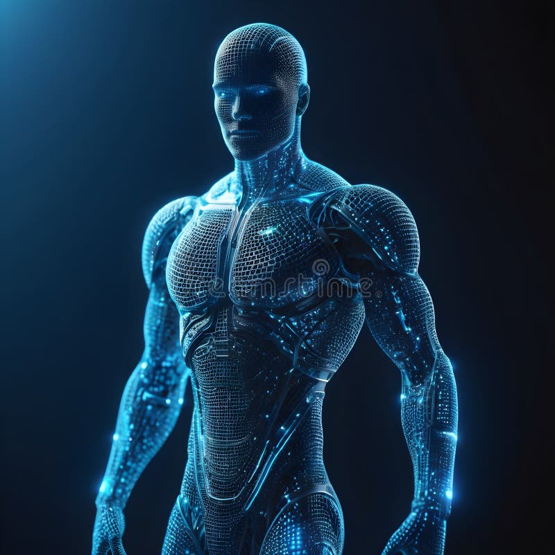 3D Illustration of a Male Cyborg with a Human Stock Illustration ...