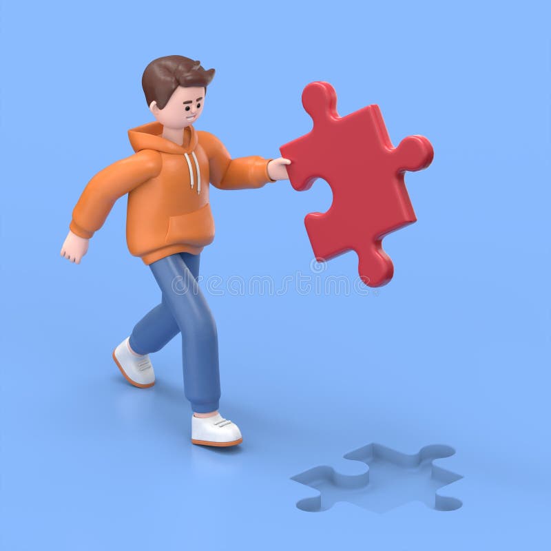 3d Man Running with Puzzle Piece. Stock Illustration - Illustration of ...