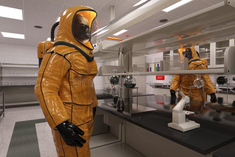 Man In A Biohazard Suit On A Dark Background 3d Illustration Stock ...