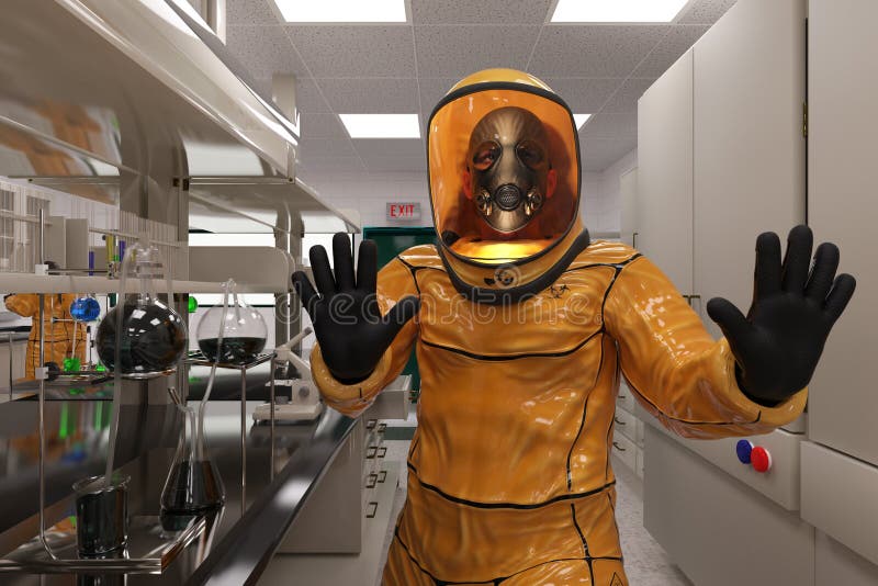 Man in a Biohazard Suit Works in a Biolaboratory 3d Illustration Stock ...