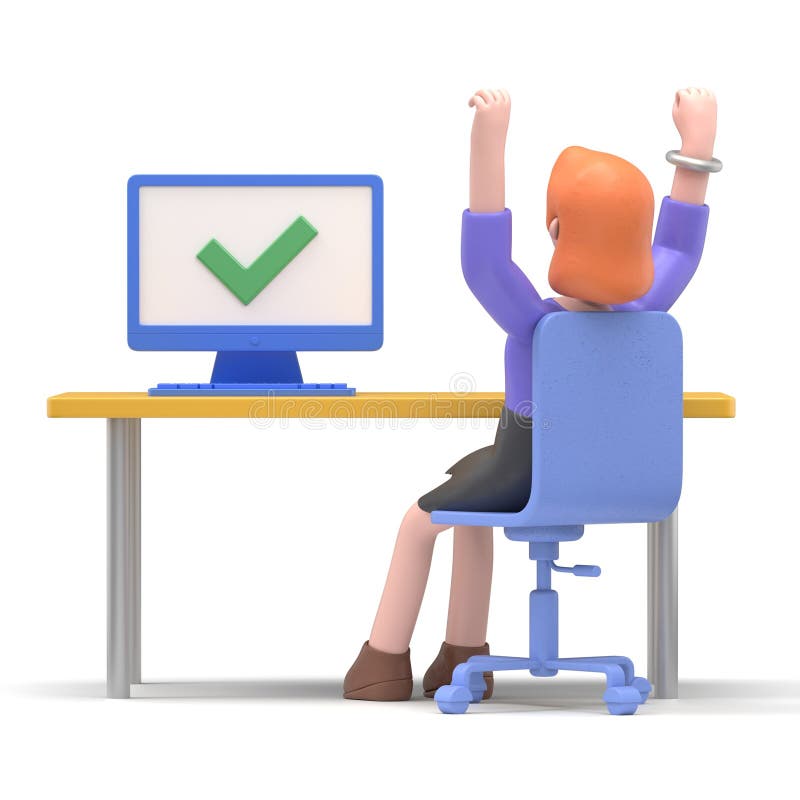 3D Illustration of Man Completed Task and Triumphing with Raised Hands ...