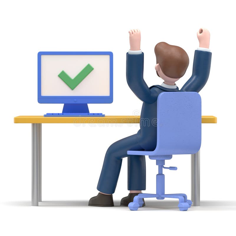 3D Illustration of Man Completed Task and Triumphing with Raised Hands ...