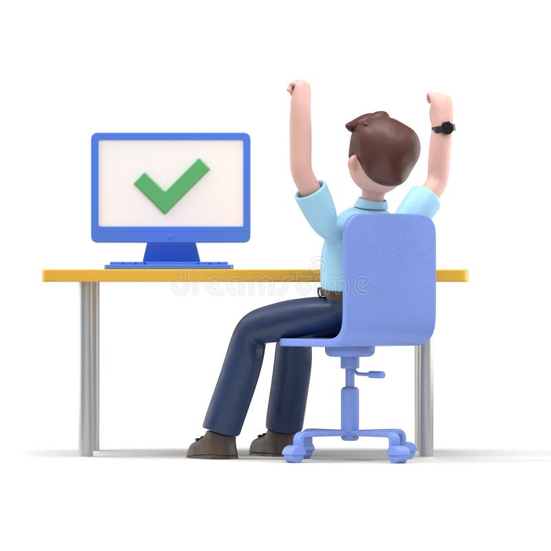 3D Illustration of Man Completed Task and Triumphing with Raised Hands ...