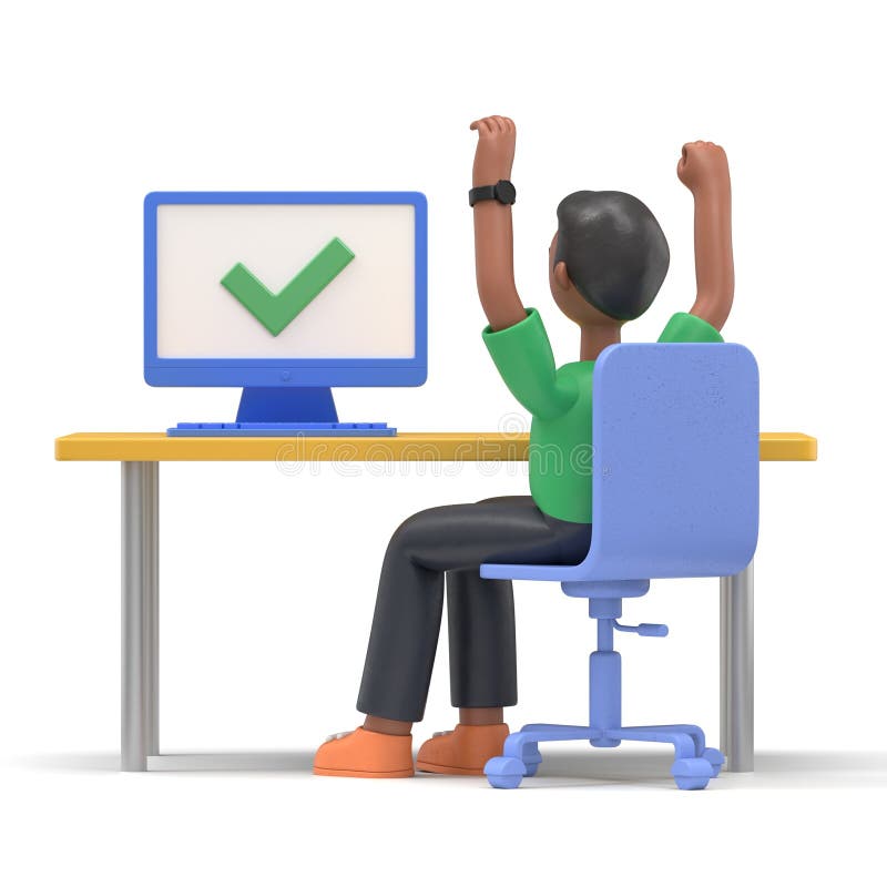 3D Illustration of Man Completed Task and Triumphing with Raised Hands ...