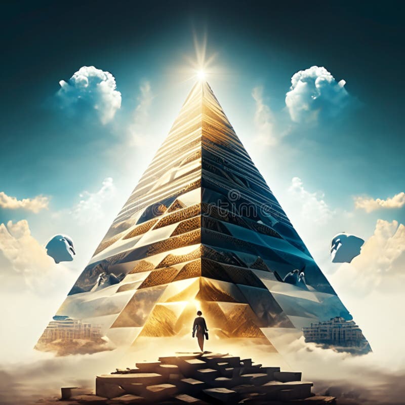 3D Illustration of a Pyramid in the Sky with Flying Birds. Generative ...