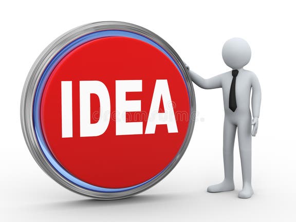 3d Businessman with Idea Button Stock Illustration - Illustration of ...