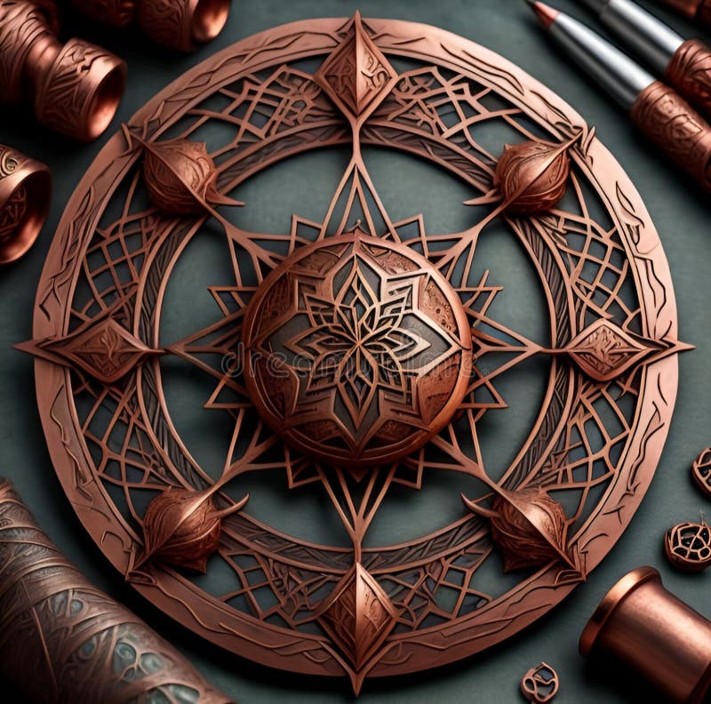 3d Illustration of a Mandala Made of Copper and Wood. Stock ...