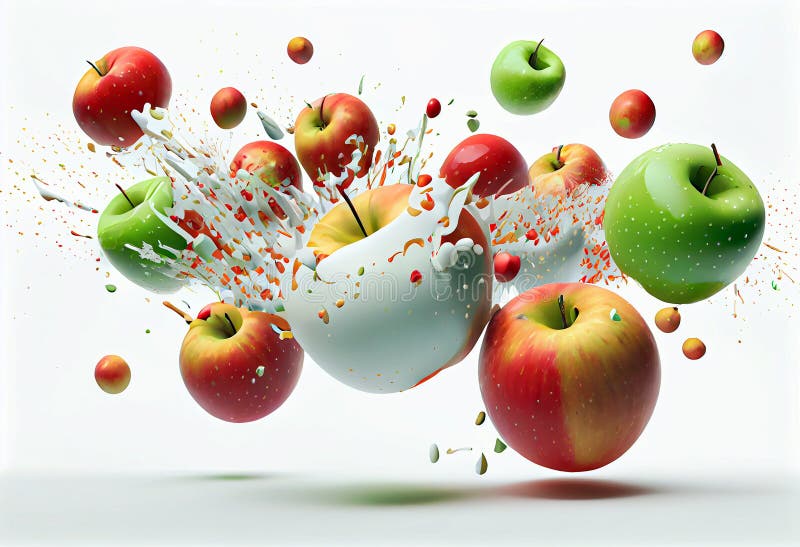 3d Illustration of Many Apples Falling on White Background. Generative ...