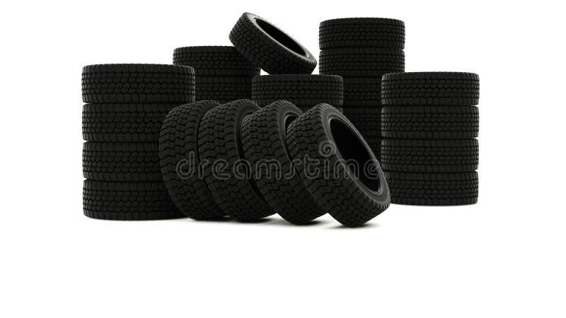3d Illustration of Many Car Wheels on White Background Stock ...