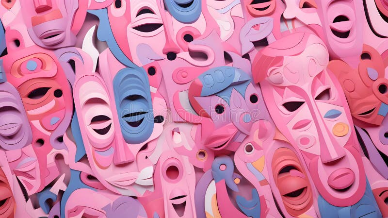 3d Illustration of Many Colorful Masks with Different Emotions ...