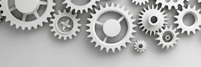 3d Illustration of Many White Gears Connecting and Working Together ...